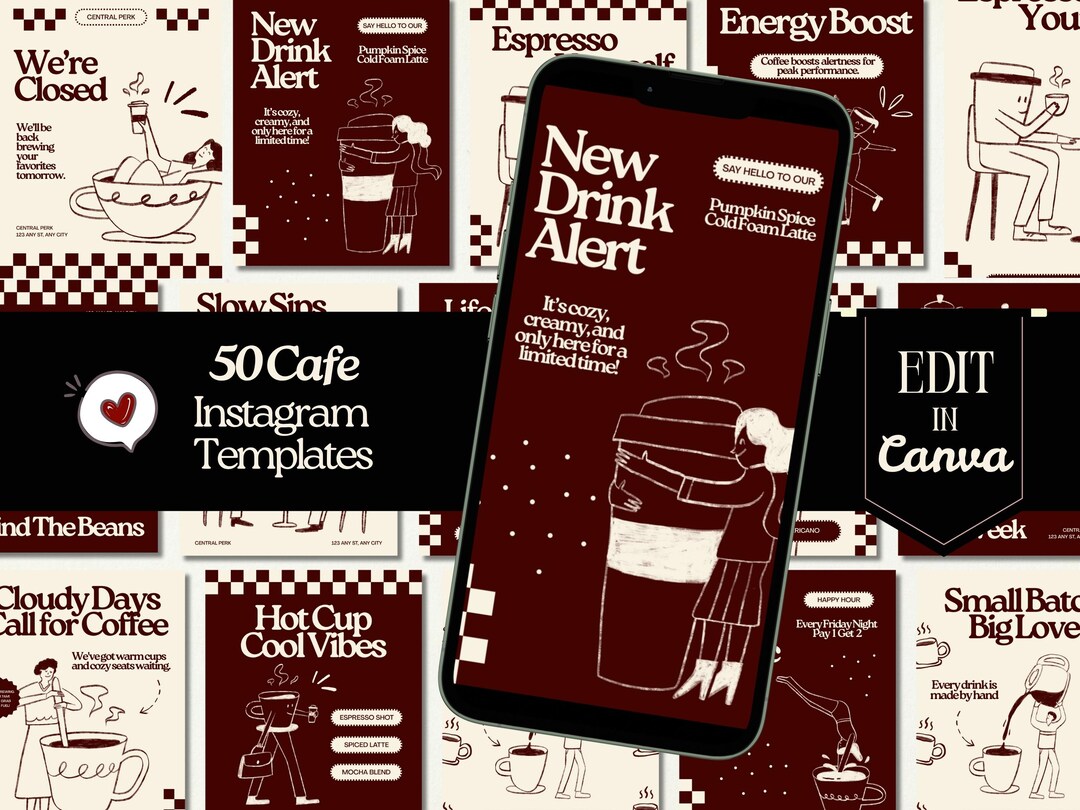 Cafe Instagram Templates, 25 Posts 25 Stories, Coffee Shop Branding Kit ...