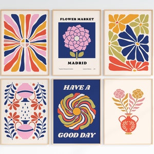 Retro Groovy Wall Art Set of 20, Groovy Flowers Gallery, Colorful Wall ...