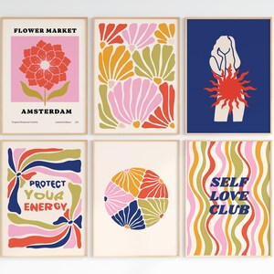 Retro Groovy Wall Art Set of 20, Groovy Flowers Gallery, Colorful Wall ...