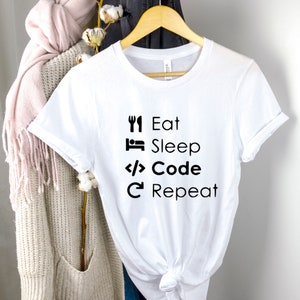 Coder Shirt, Coding Shirts, Funny Programmer Shirt, Eat Sleep Code Repeat Shirt, Computer Coding ...