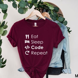 Coder Shirt, Coding Shirts, Funny Programmer Shirt, Eat Sleep Code Repeat Shirt, Computer Coding ...