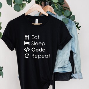 Coder Shirt, Coding Shirts, Funny Programmer Shirt, Eat Sleep Code Repeat Shirt, Computer Coding ...