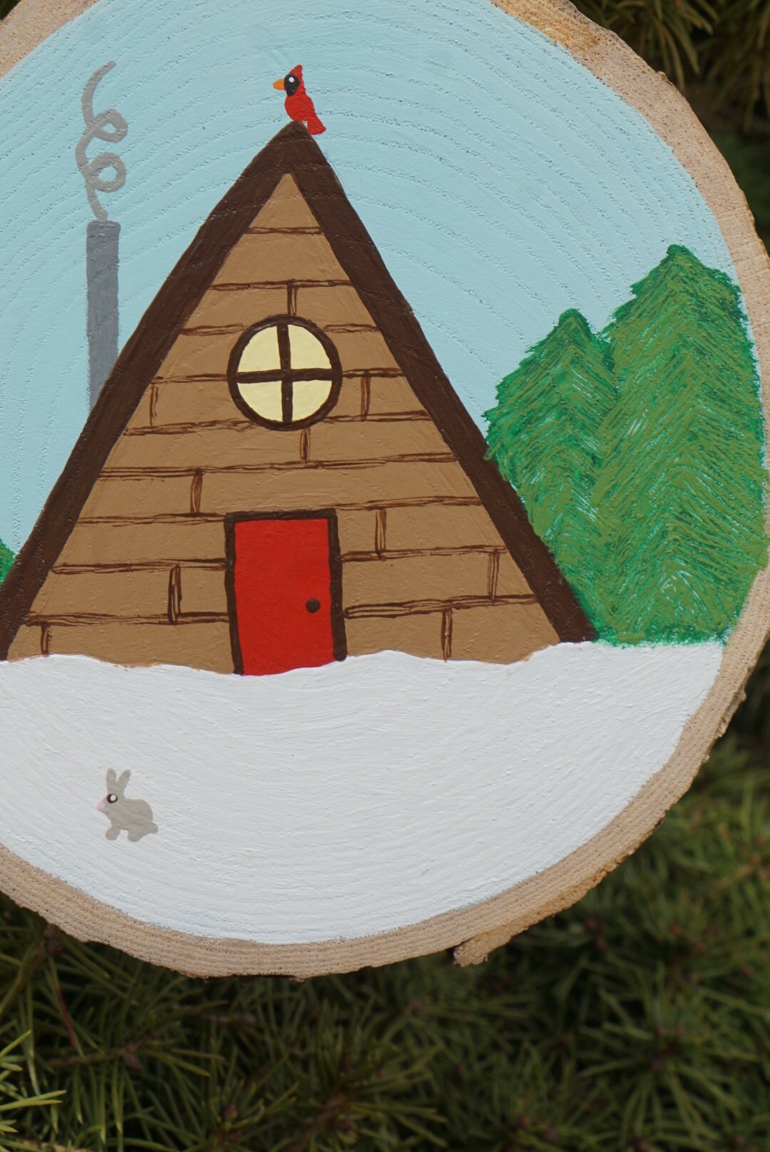A-frame Cabin Wood Slice Ornament - Etsy