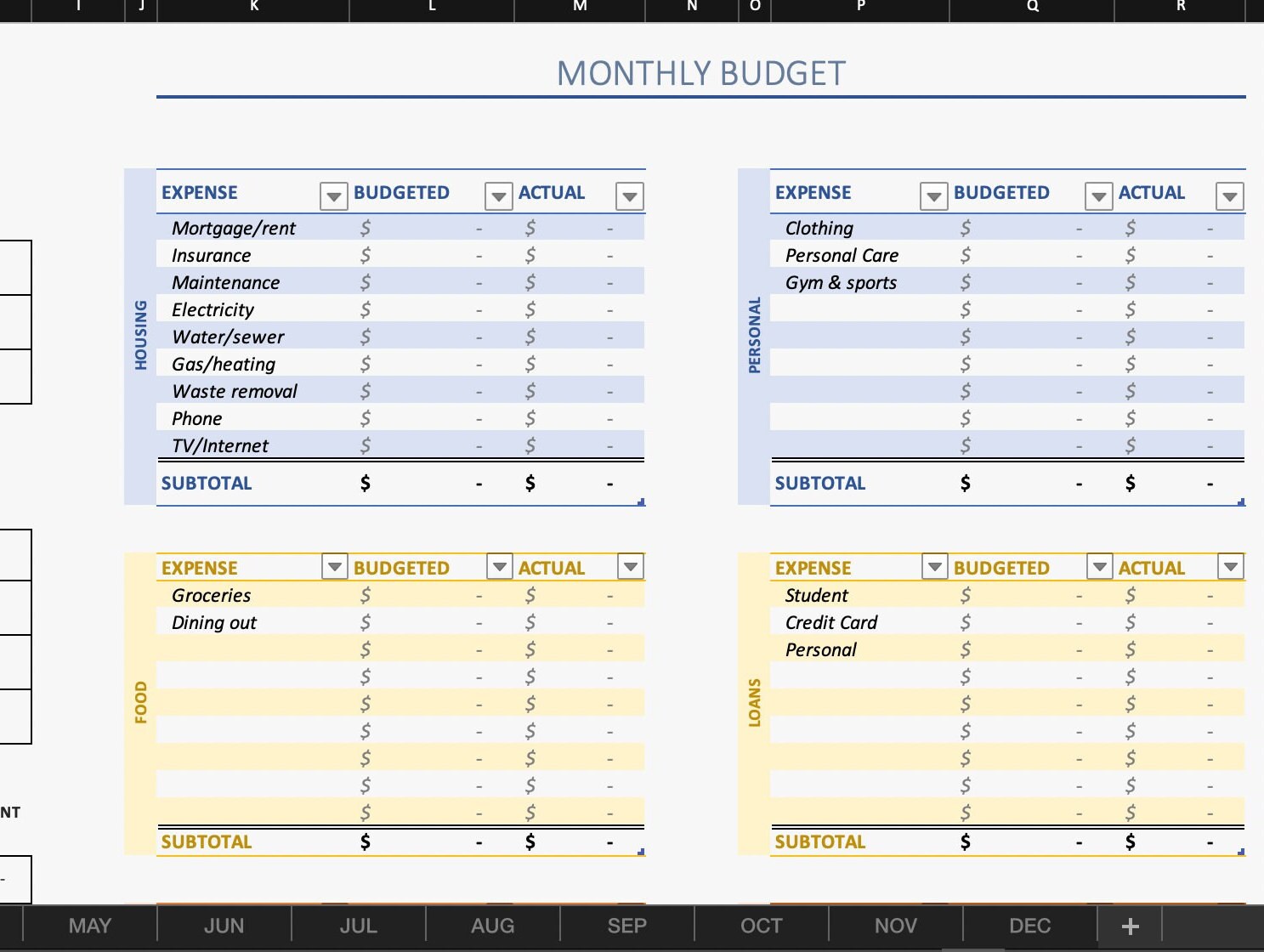 Simple Monthly Budget Tracker Template | Personal Finance Dashboard - Etsy