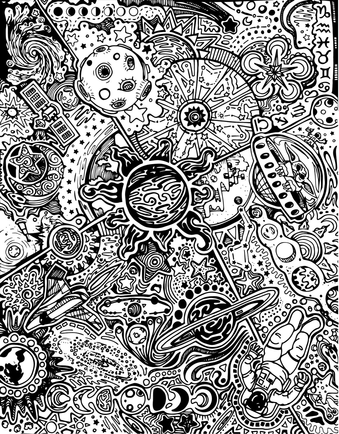 Space Themed Doodle Line Art - Etsy