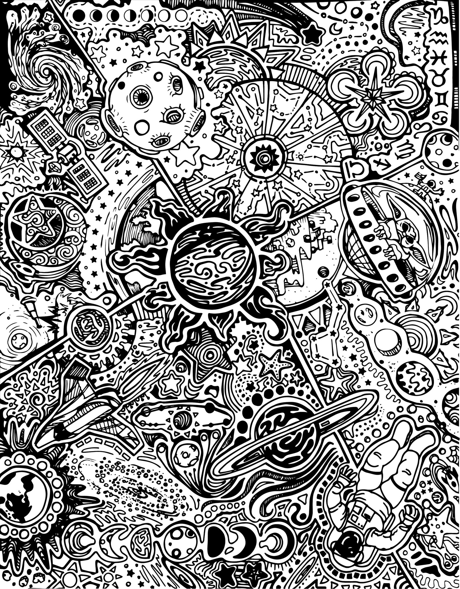 Space Themed Doodle Line Art - Etsy
