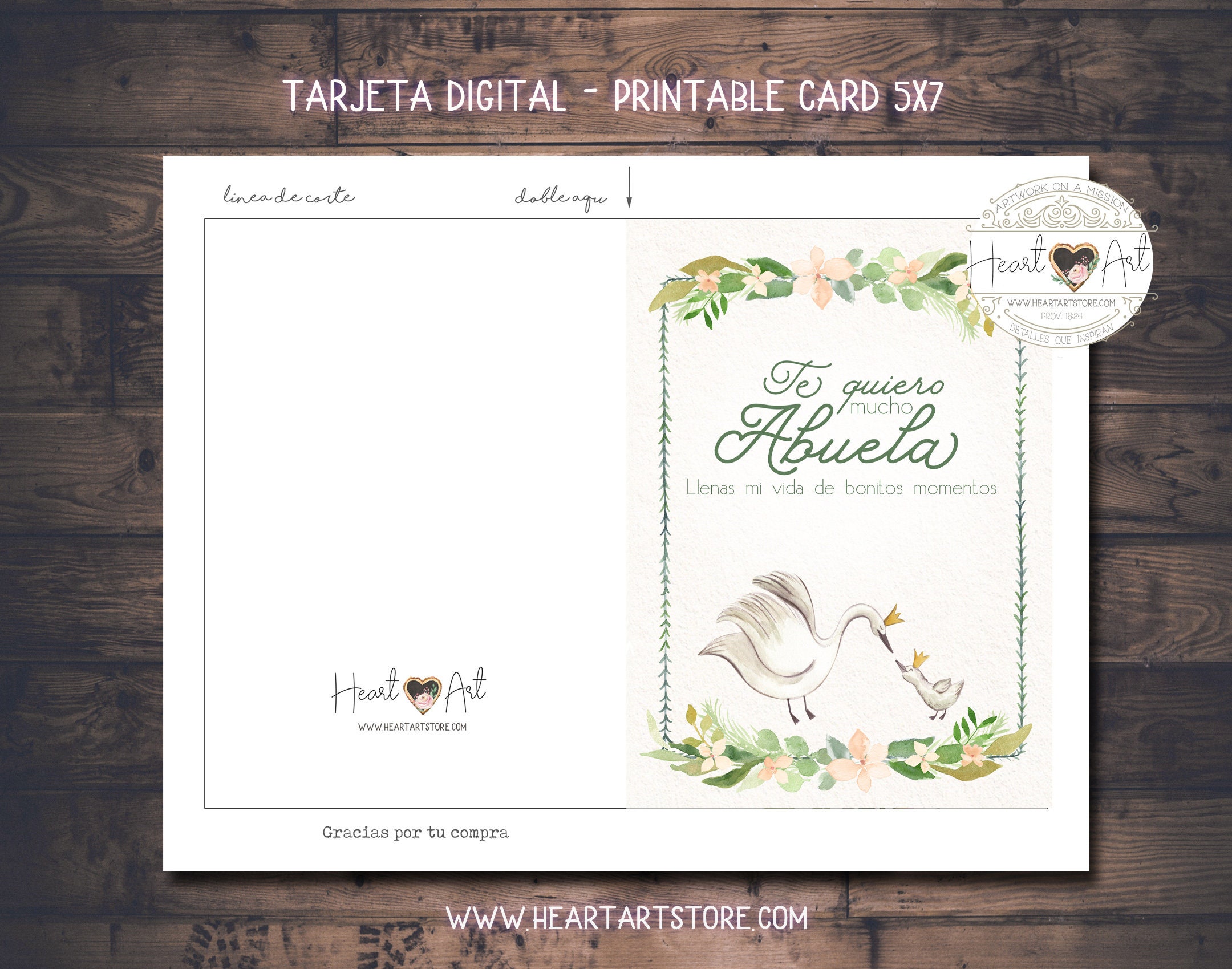 Printable Mother's Day Card in Spanish for Abuela- Watercolor Sweetness ...