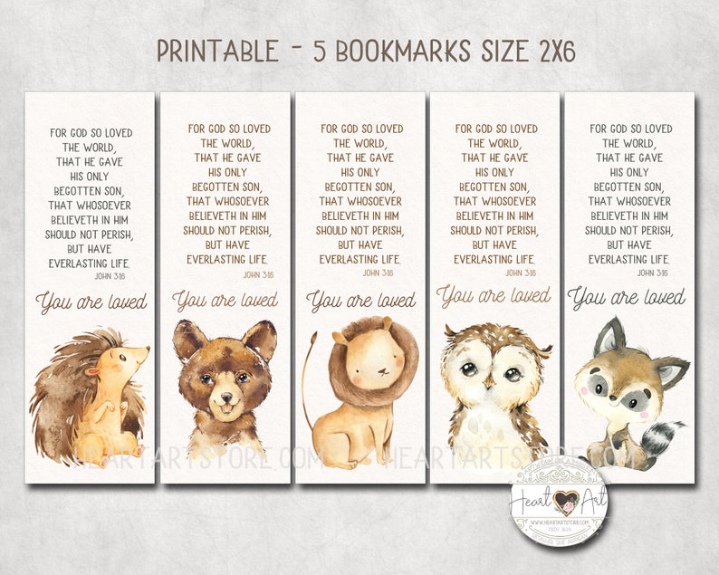 Printable Bookmarks With Watercolor Animals- Bible Verse- John 3:16 ...