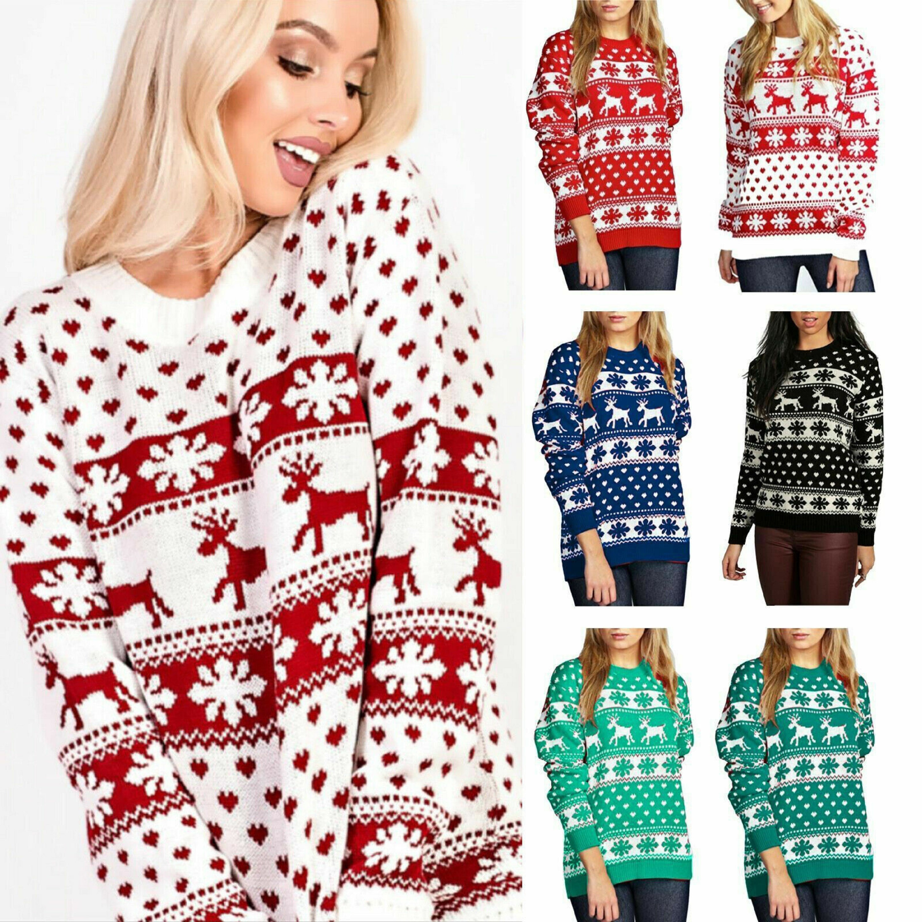 Women's Christmas Snowflake Festive Xmas Ladies Jumper Top Size S-2XL ...
