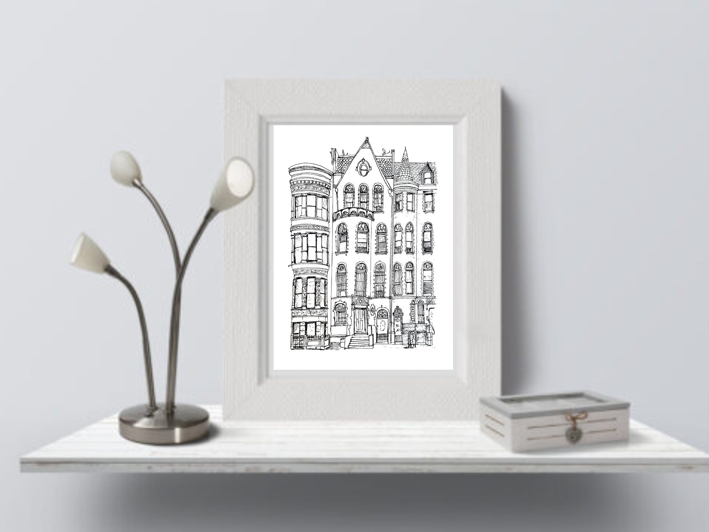 Art Print Handdrawn Brownstone Building New York City - Etsy