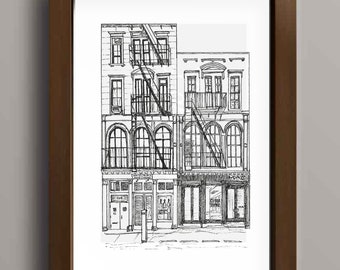 Art Print Handdrawn Brownstone Building New York City - Etsy