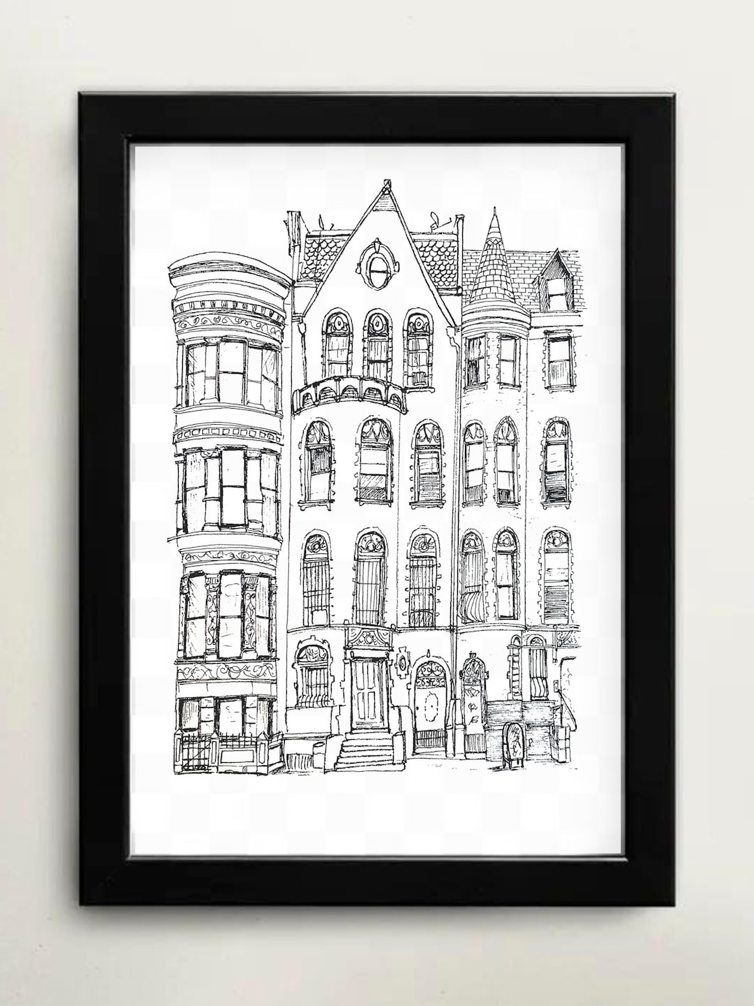 Art Print Handdrawn Brownstone Building New York City - Etsy