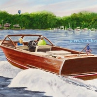 Chris Craft Painting Boat Utility Runabout Antique Chriscraft Classic ...