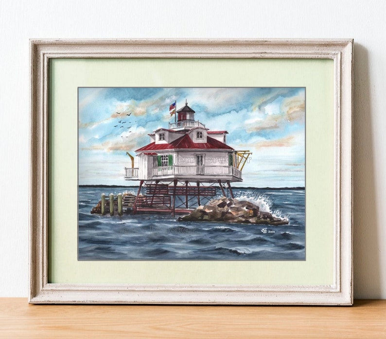 Chesapeake Bay Painting Thomas Point Lighthouse Sailing Landmark ...