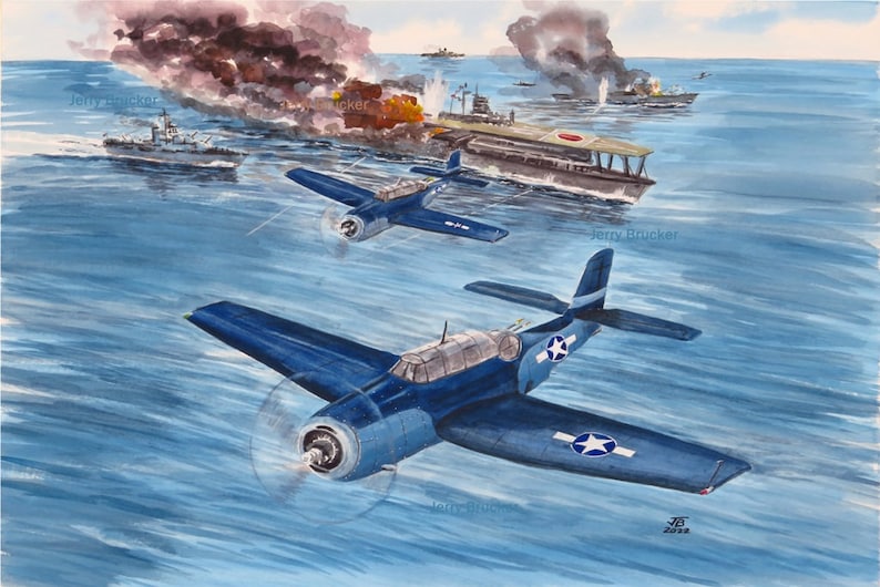 Battle of Midway Painting Grumman TBF Avenger Torpedo Bomber Fine Art ...