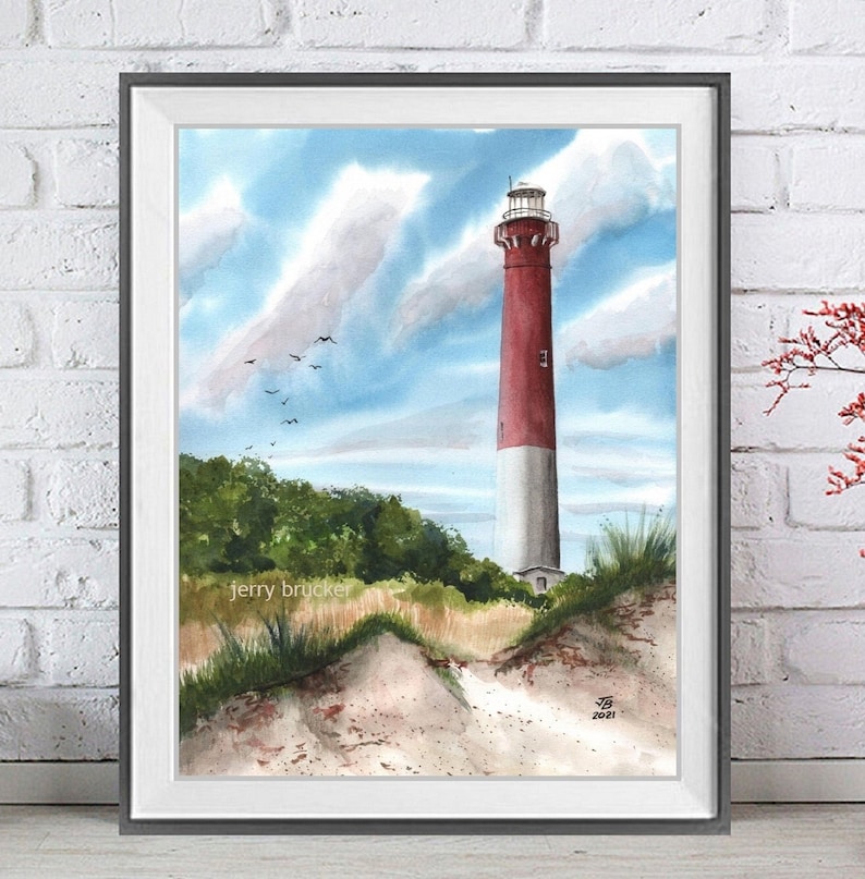 LBI Barnegat Lighthouse Painting Long Beach Island Blue Sky - Etsy