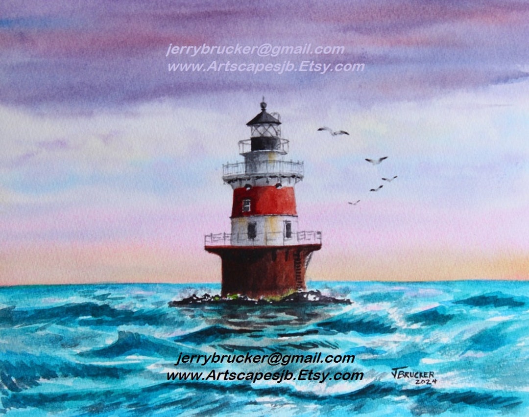 Peck Ledge Light Painting Lighthouse Norwalk Connecticut Harbor Islands ...