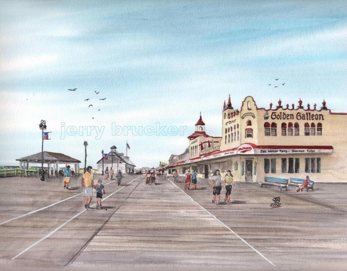 Ocean City Boardwalk Painting OC Goldengalleon Fralinger's Jersey Shore ...