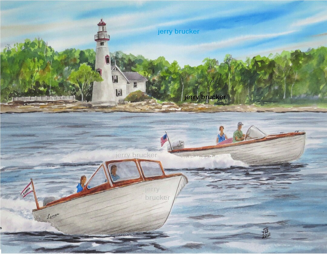 Lyman Boats at Marblehead Lighthouse Lake Erie Painting Print Boat ...