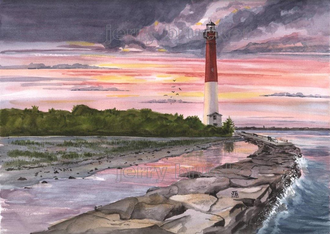 LBI Lighthouse Painting Barnegat Long Beach Island Beach House Sunset ...