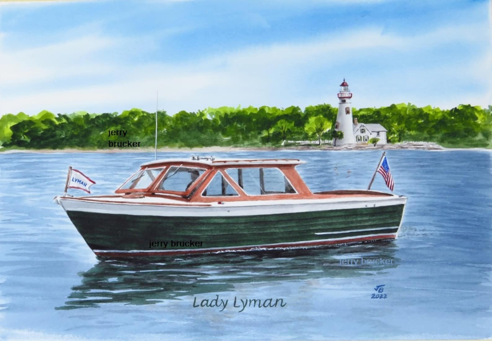 Lyman Boat Painting Print Boat Marblehead Lighthouse Antique Classic ...