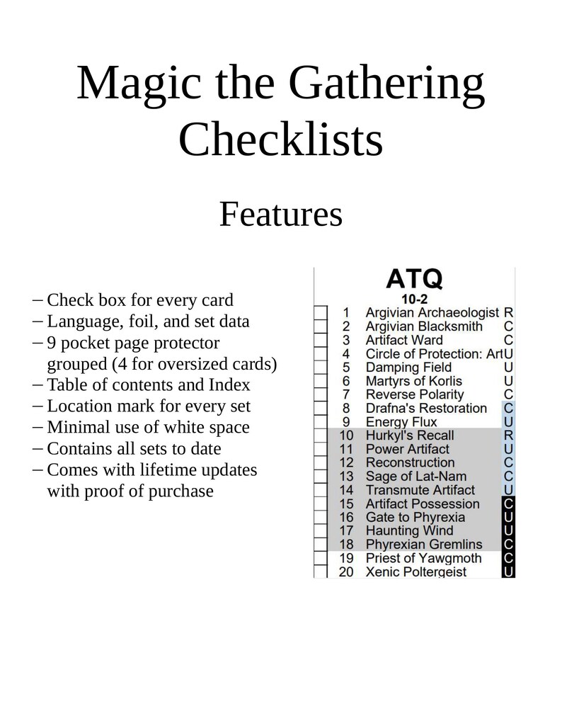 Printable Full Colored Magic the Gathering Unofficial Set Checklists and Sorting Guide - Etsy