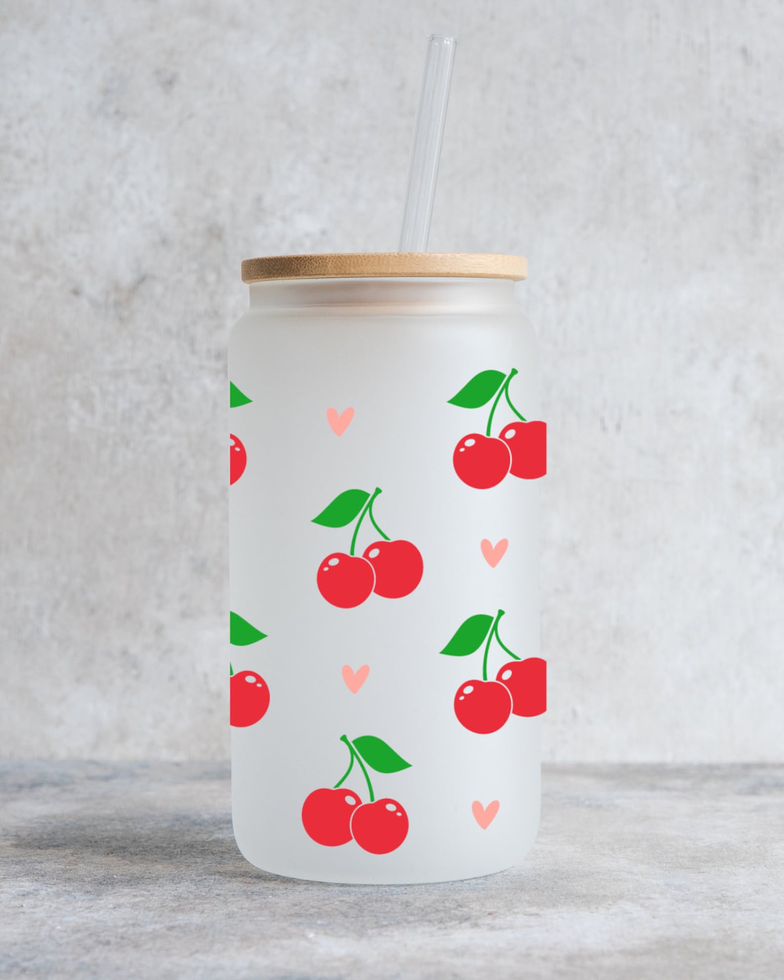 Cherry Iced Coffee Cup Spring Beer Can Fruit Glass Cup With Bamboo Lid ...