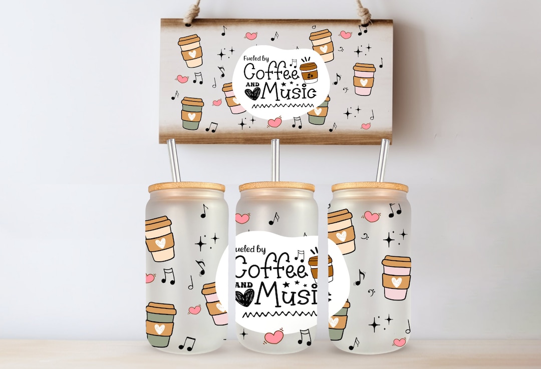 Coffee and Music Glass Cup, 16oz Glass Cup, Music Lover Gift, Coffee ...