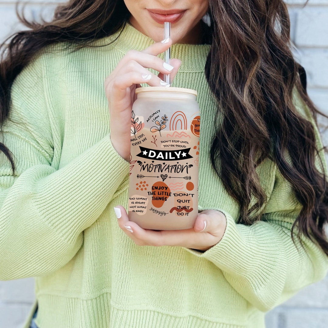 Boho Daily Reminders Iced Coffee Cup, Mental Health Gift, Gift for Her ...