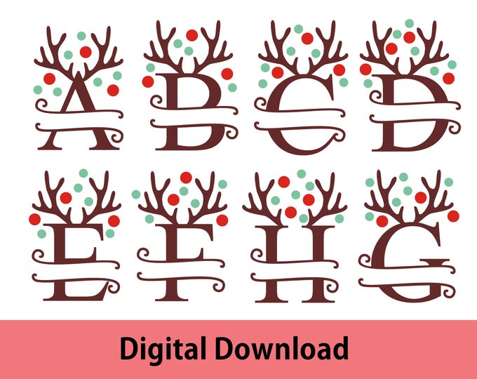 Christmas Reindeer Rudolph Font Alphabet Letters Monogram Split ...