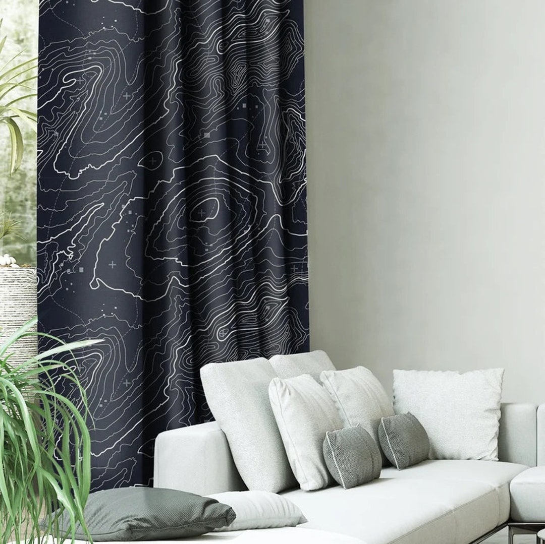 Dark Map Curtain C241 | Geometric Curtain, Decorative Curtains, Opaque ...
