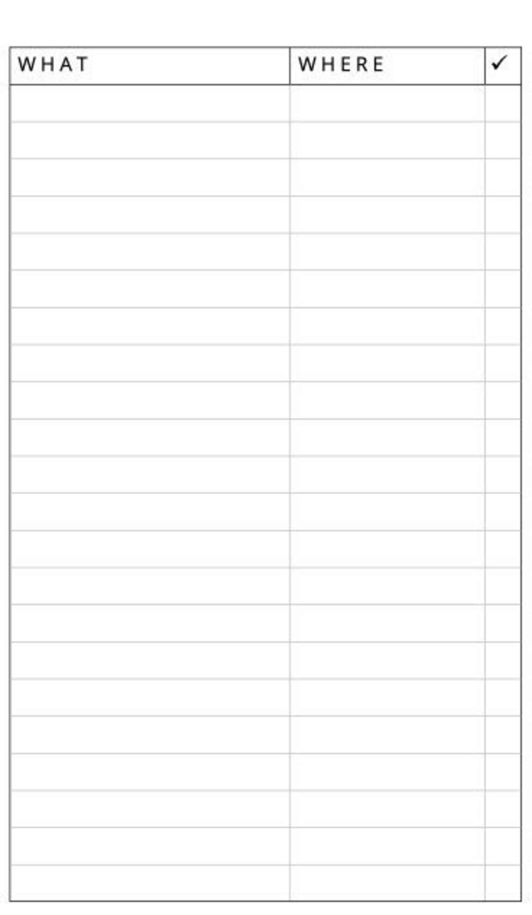 Printable Pocket Insert - What Where List - Etsy