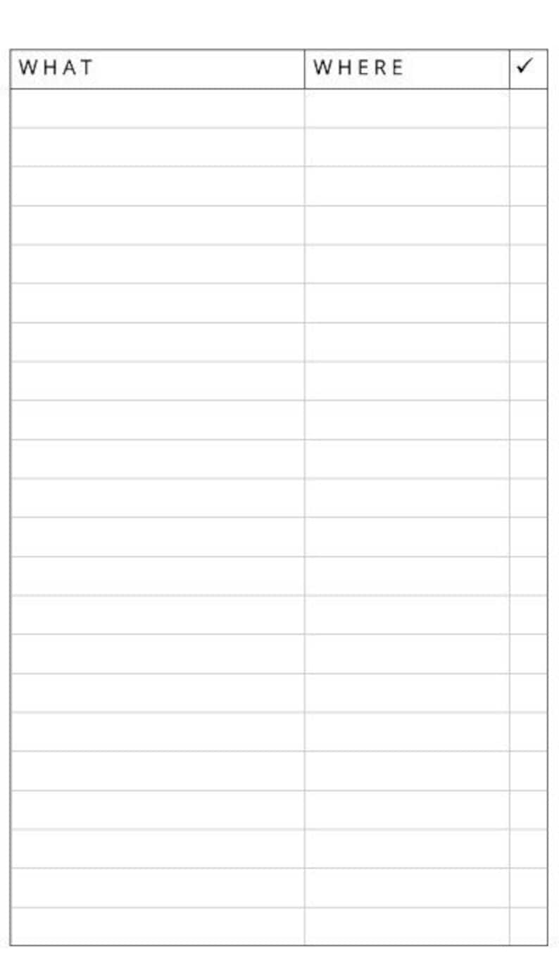 Printable Pocket Insert - What Where List - Etsy