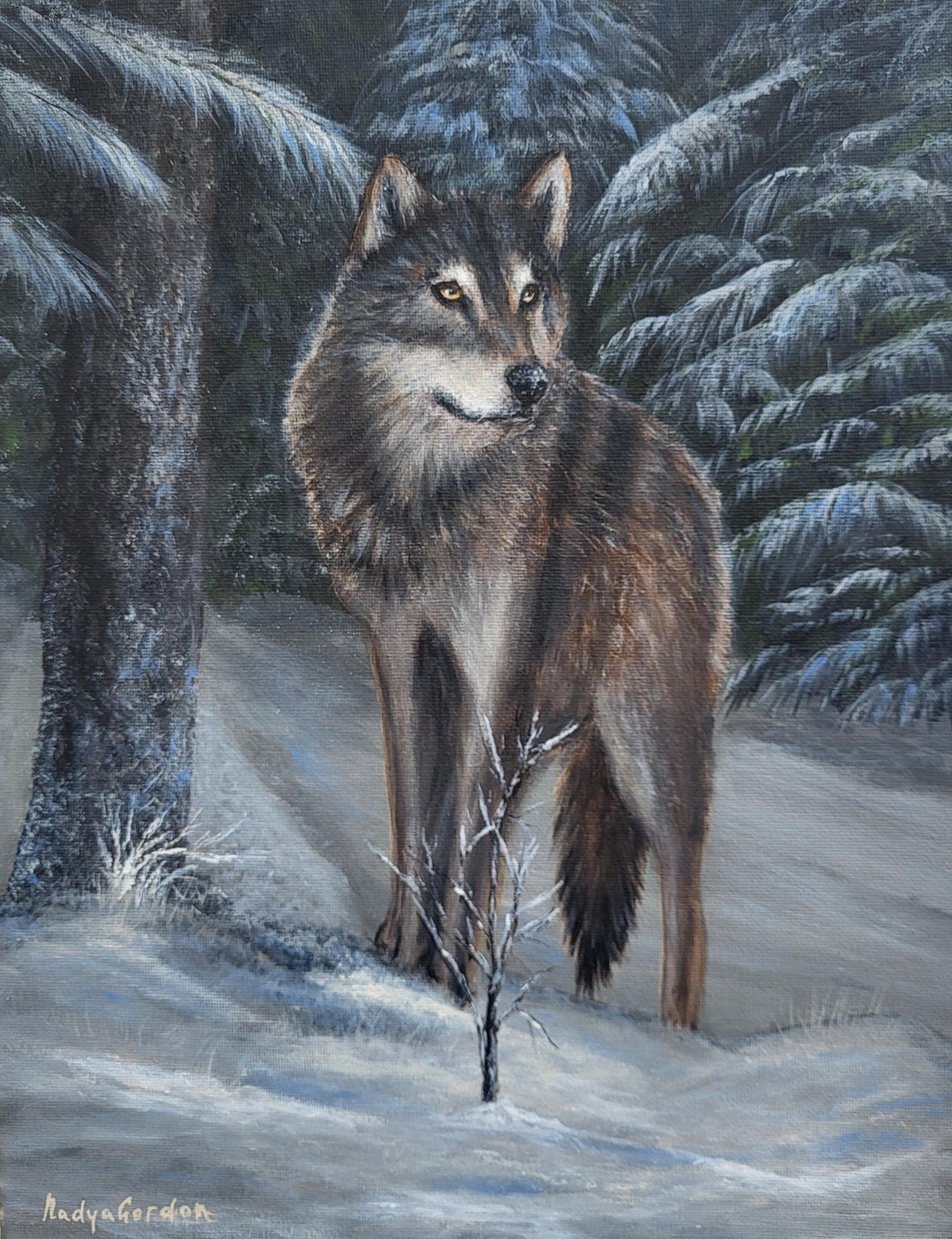 Wolf Original Acrylic Wolf Painting | 11x14 Canvas Art | Winter ...