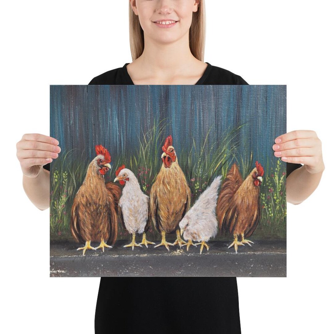 Row of Chickens Print of Painting, Farmhouse Decor, Rooster, Hen - Etsy