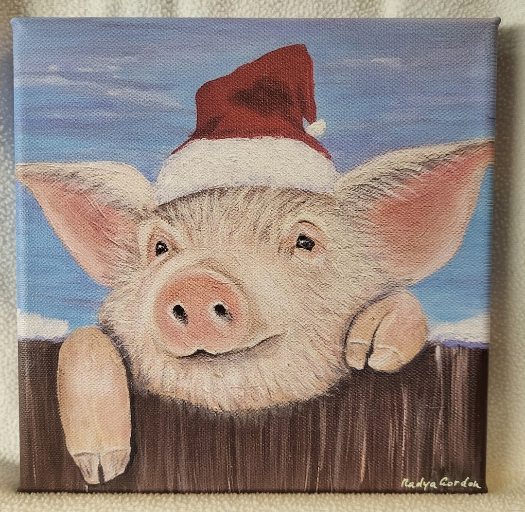 Christmas Pig Canvas Print of Original Painting by Nadya Gordon - Snow ...