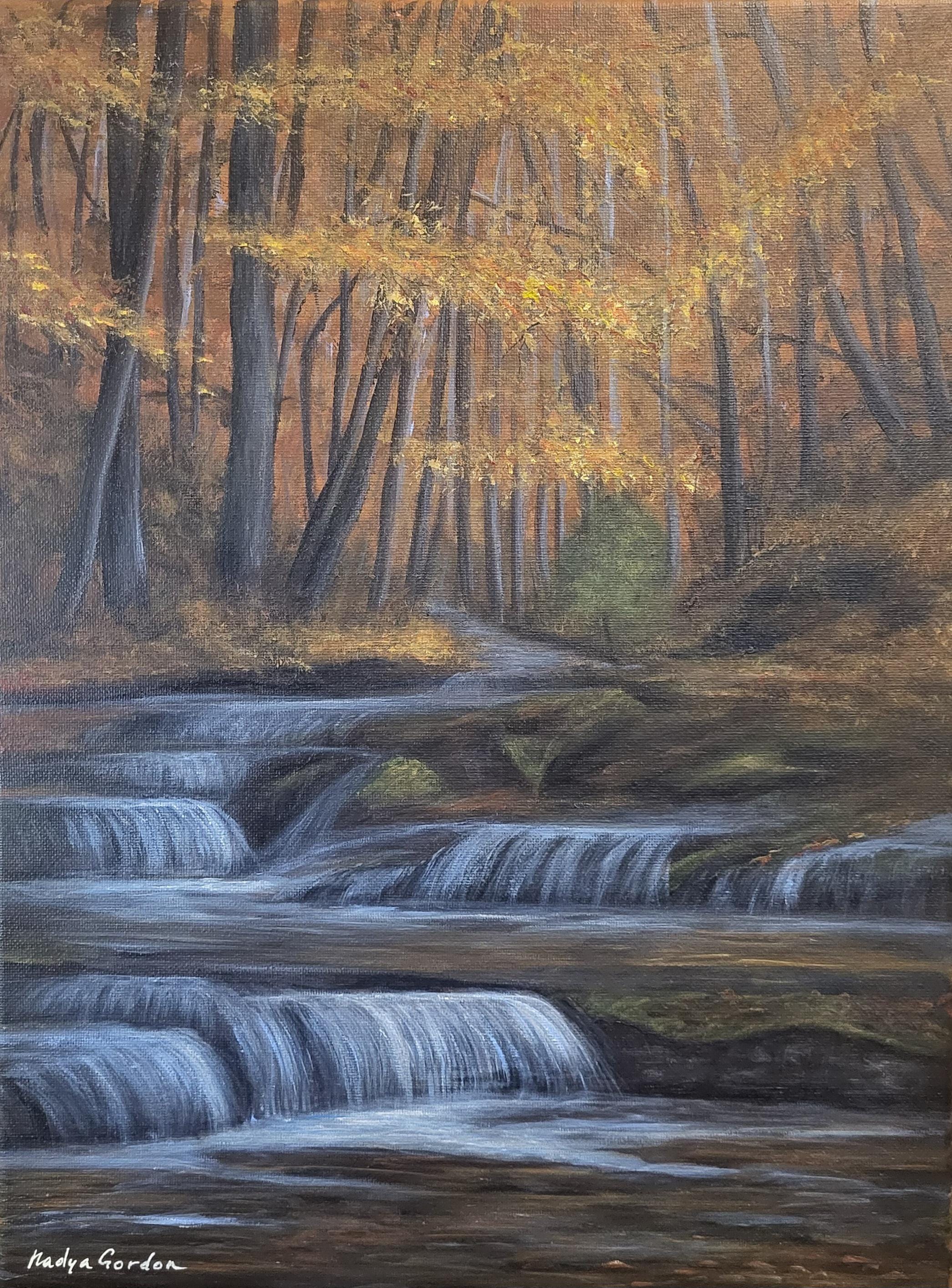 Original Acrylic Painting of a Fall Landscape With Cascading Waterfalls ...
