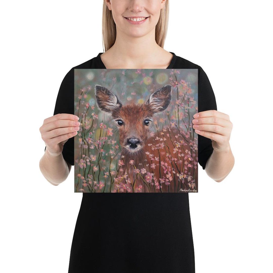 Fawn in Spring Flowers Print of Painting Giclee - Etsy