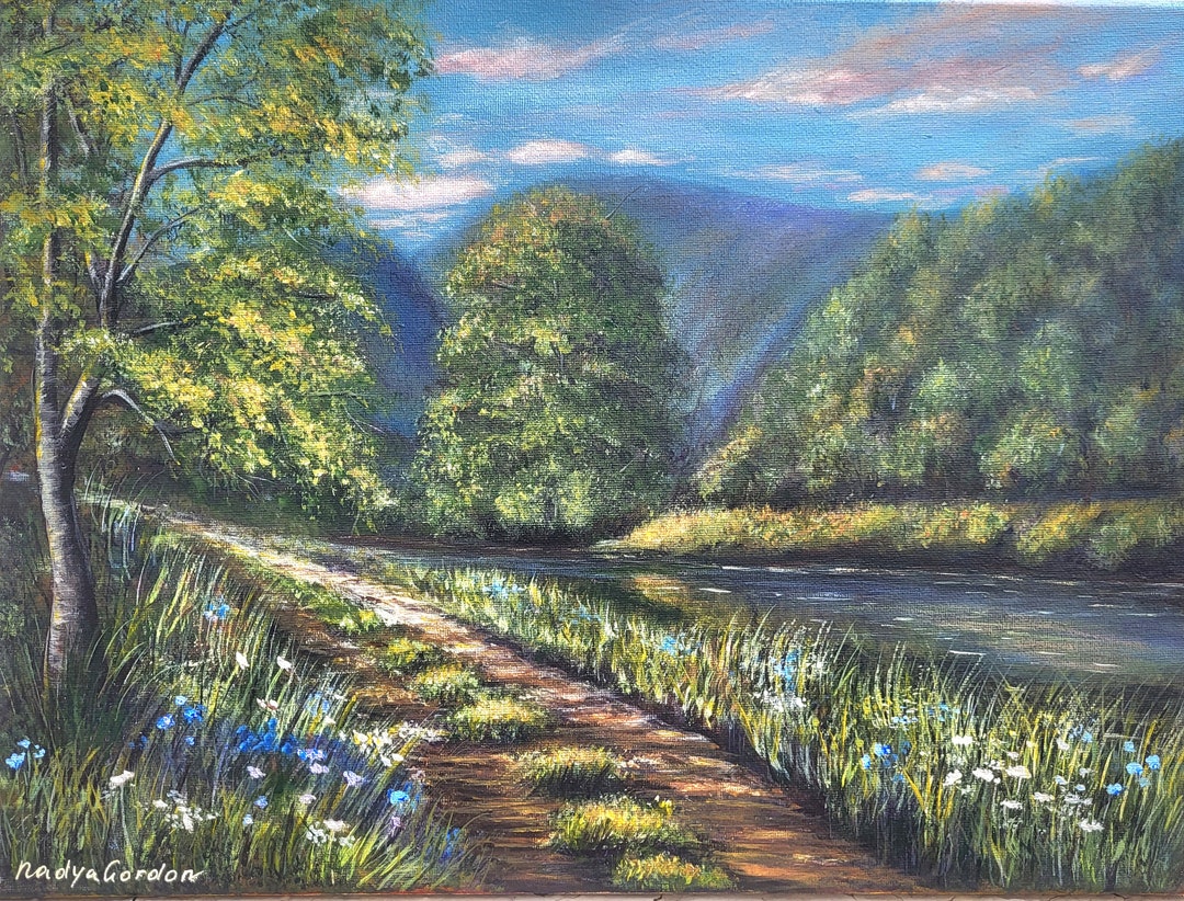 Path by the River Landscape Original Acrylic Painting on - Etsy
