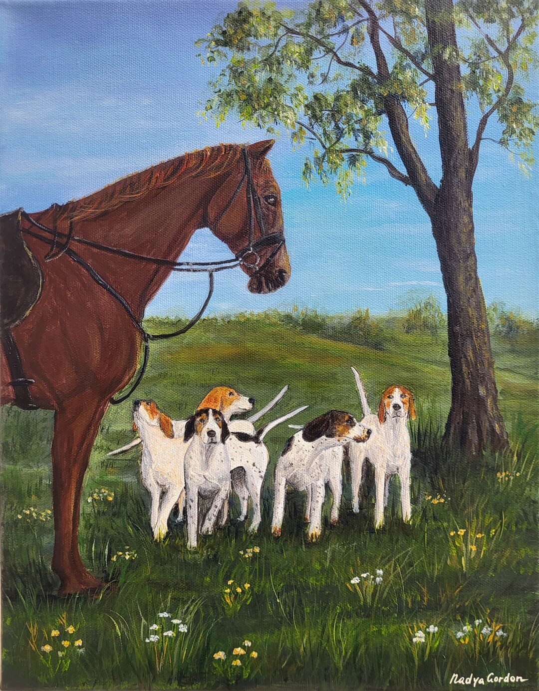 Horse and Hounds Original Painting Art by Nadya Gordon / Foxhounds Dogs ...