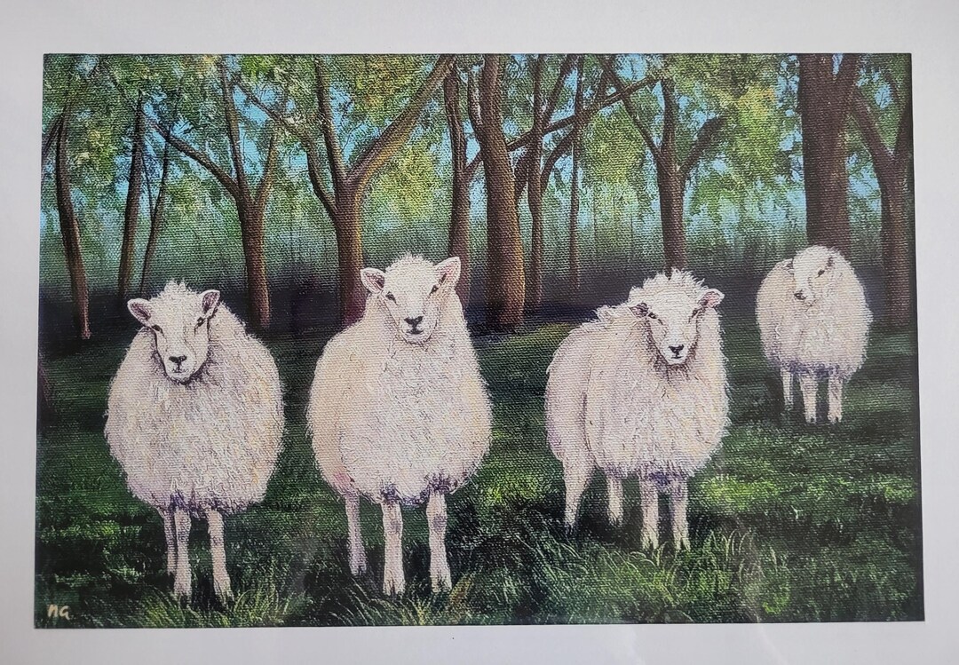 Matted Sheep Art Print - Giclée Reproduction of Acrylic Painting (11x14 ...