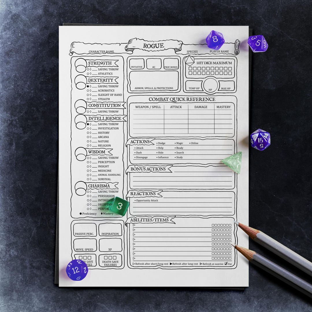 Rogue Character Sheet - D&D 2024 - Etsy