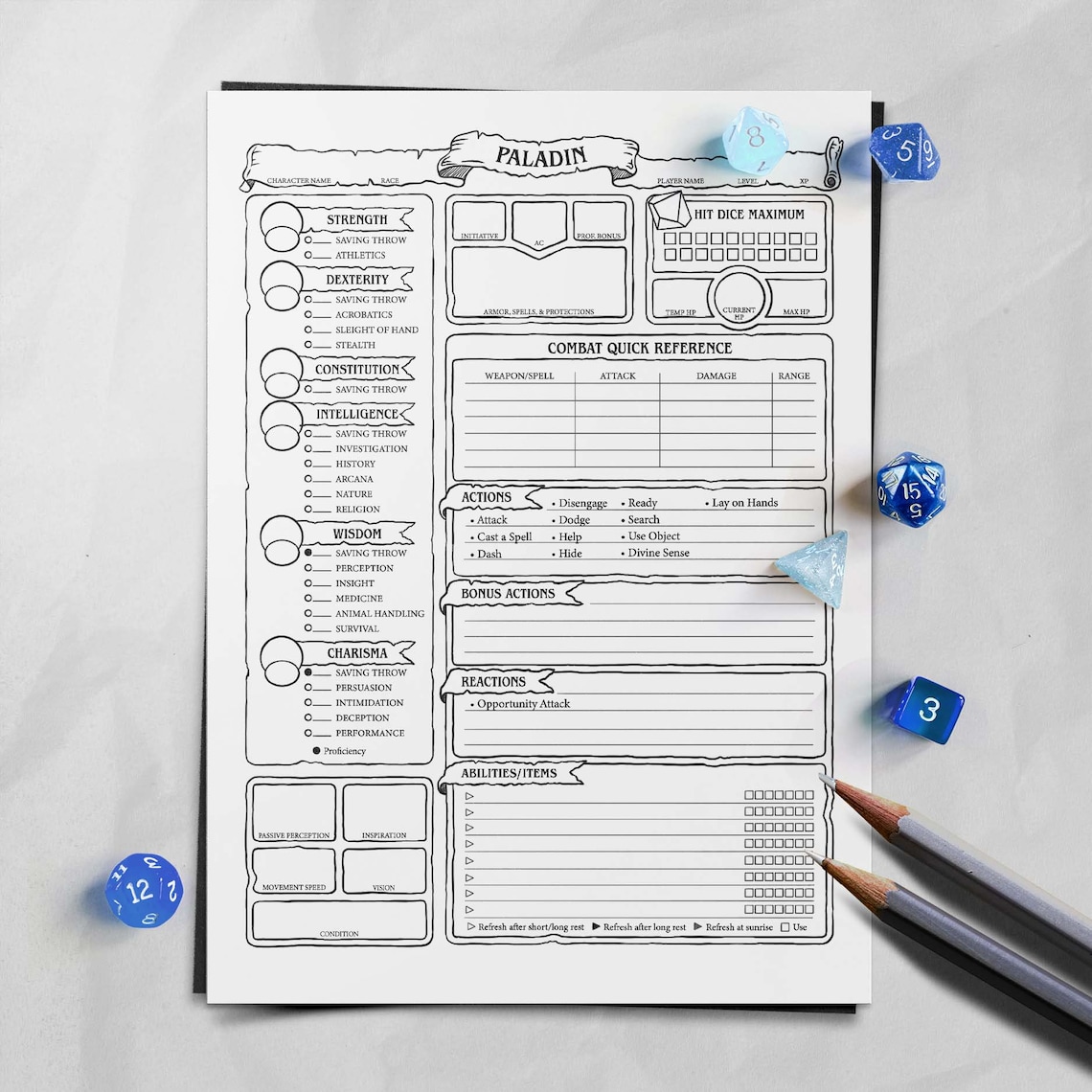 Paladin Character Sheet D&D 5e - Etsy