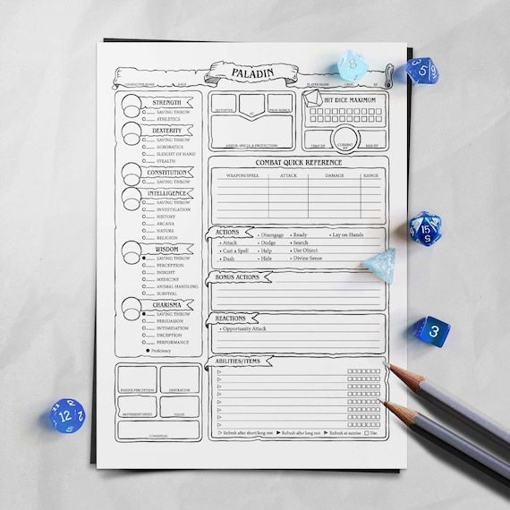 Paladin Character Sheet D&D 5e | Etsy