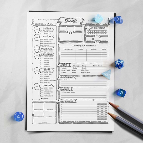 Paladin Character Sheet - Etsy