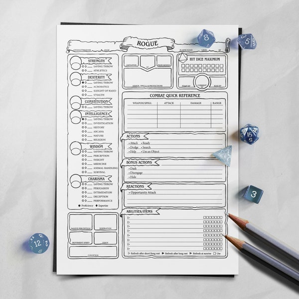 Rogue Character Sheet - Etsy