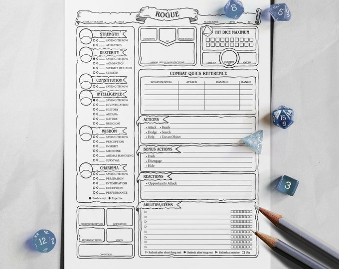 Rogue Character Sheet D&D 5e - Etsy