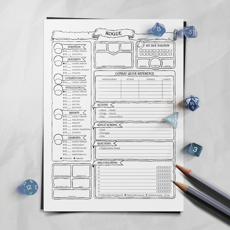 Rogue Character Sheet D&D 5e - Etsy Ireland