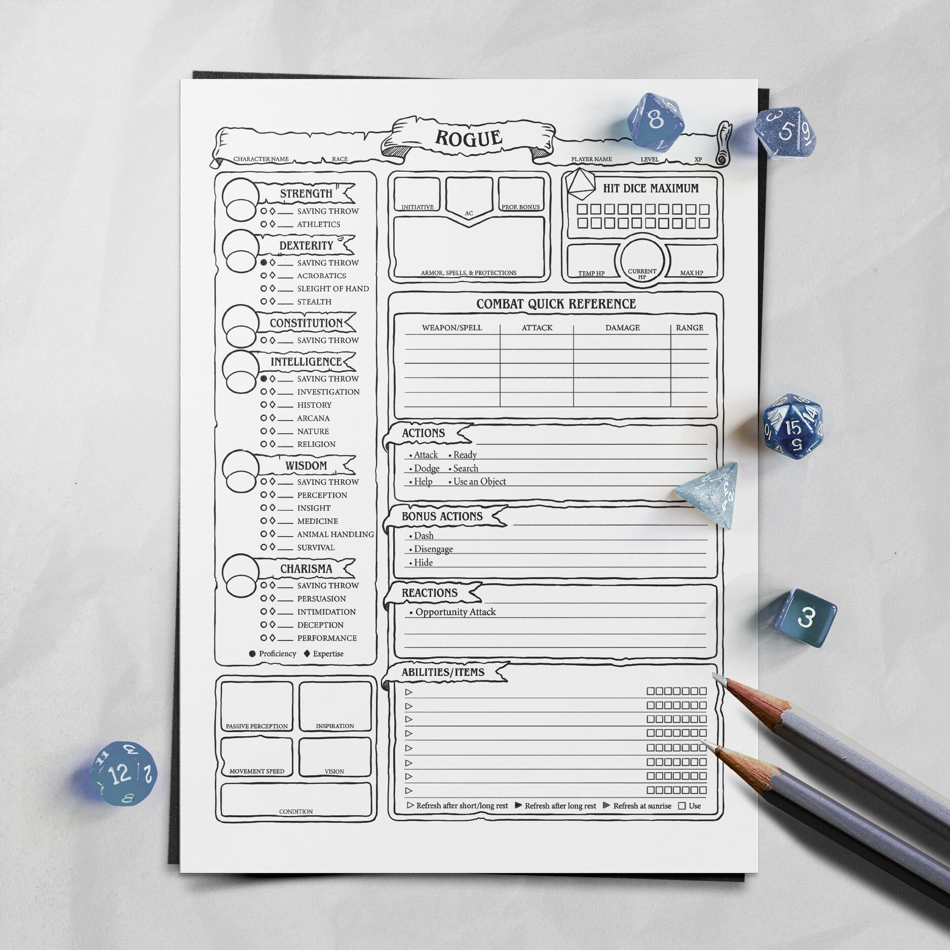 Rogue Character Sheet D D 5e Etsy UK