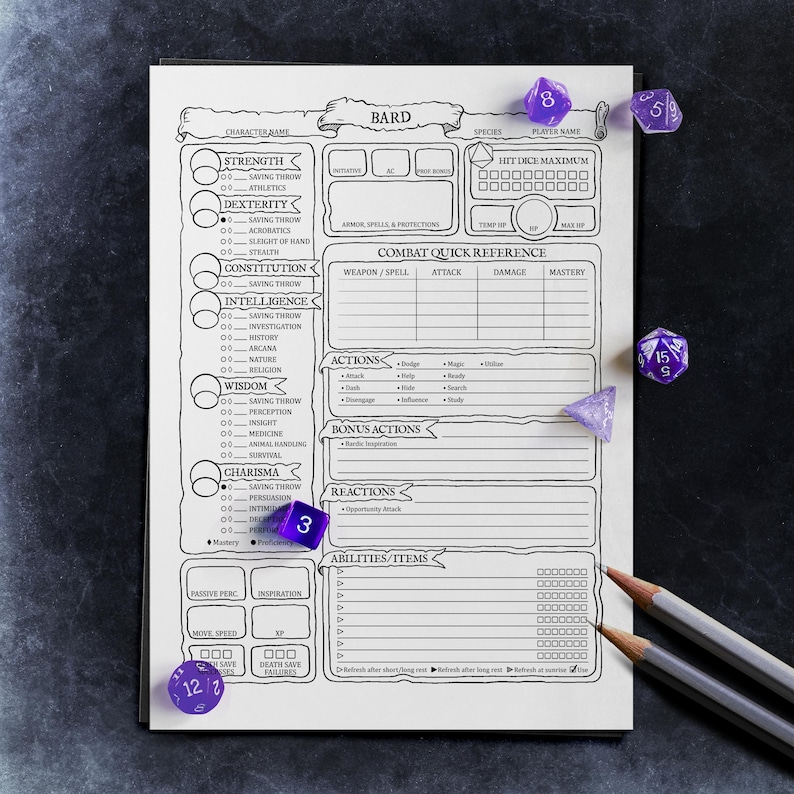 Bard Character Sheet - D&D 2024 - Etsy